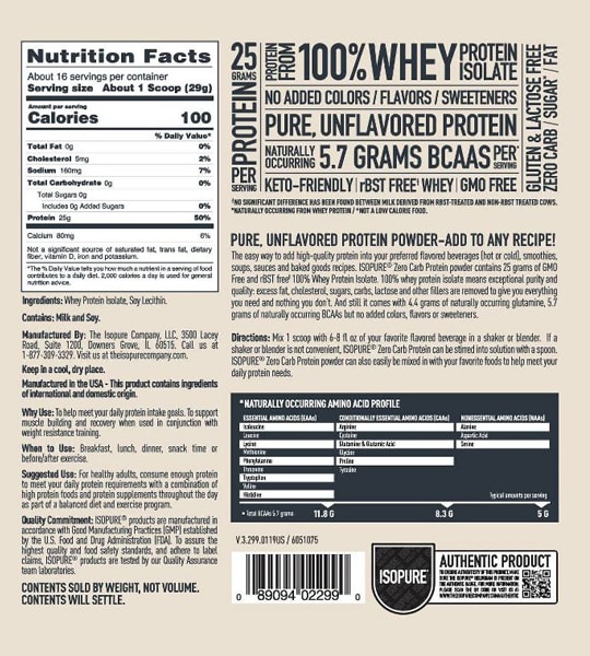 IsoPure - Zero Carb Whey Protein Isolate (1lb size)